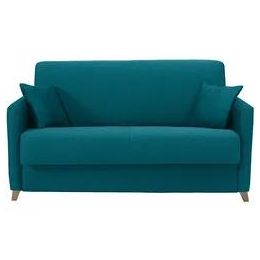 Miliboo Skandinavische Schlafcouch entenblau aus hellem Holz mit Matratze 13 cm 2-3-Sitzer SKANDY