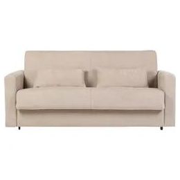 Miliboo Schlafsofa 3-Sitzer mit Stoffbezug in Samtoptik Beige Matratze 13cm LETTO