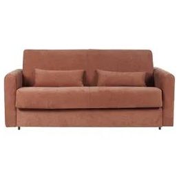 Miliboo Schlafsofa 3-Sitzer mit Stoffbezug in Samtoptik Terracotta Matratze 13cm LETTO