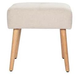 Miliboo Niedriger Hocker aus Stoff mit strukturiertem Samteffekt in Beige und hellem Massivholz H46 cm GUESTA