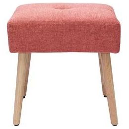 Miliboo Niedriger Hocker aus Stoff mit strukturiertem Samteffekt in Terracotta und hellem Massivholz H46 cm GUESTA