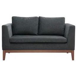 Miliboo Skandinavisches Sofa mit dunkelgrauem Stoff mit Samteffekt und dunklem Holz 2-Sitzer SHIRO