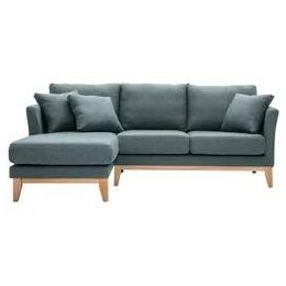 MCW Skandinavisches 3/4-Sitzer-Ecksofa linksseitig mit abziehbarem, graugrünem Stoff und hellem Holz OSLO