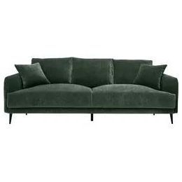 Miliboo Design-Sofa mit khakifarbenem Stoff im Samtdesign und schwarzem Metall 3-Sitzer JERRY