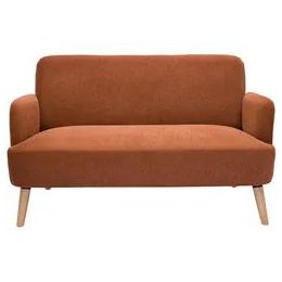 Miliboo Skandinavisches Sofa aus rostbraunem Stoff mit Samteffekt und hellem Holz 2-Sitzer ISKO