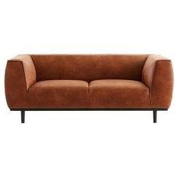 Miliboo Design-Sofa aus Leder in Antikoptik Cognacbraun 2/3-Sitzer MORRIS