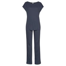 Lascana Pyjama blau Gr. 32/34 für Damen. Rundhals und Spitze. Basic