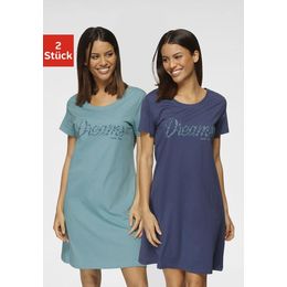 Vivance Dreams Sleepshirt mehrfarbig Gr. 32/34 für Damen. Rundhals und Druck. Basic. Nachhaltig.