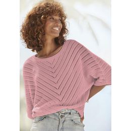 Lascana Ajourpullover violett Gr. 32/34 für Damen. Mit Rundhals. Figurumspielend. Nachhaltig.