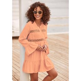 Lascana Longbluse papaya Gr. 32/34 für Damen. V-Ausschnitt und Spitzenbänder. Figurumspielend. Nachhaltig.