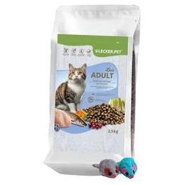 LYRA PET 2,5 kg Lecker.Pet® Leo's Adult Geflügel & Forelle Katzenfutter Trockenfutter Vollnahrung + 2 Mäuse