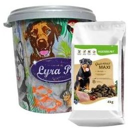 LYRA PET 4 kg Lecker.Pet® Gino's Adult Maxi mit Huhn Hunde Trockenfutter Vollnahrung in 30 L Tonne