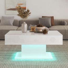 Makika Couchtisch mit LED Beleuchtung USB / Design Wohnzimmertisch Hochglanz in Weiß