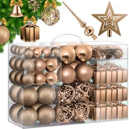 Kesser® Weihnachtskugeln 102-teiliges Set mit Baumspitze Christbaumkugeln Kunststoff Bruchsicher mit Plastik Weihnachtsbaumkugeln Box Weihnachtsbaum Weihnachtsdeko Deko & Christbaumschmuck