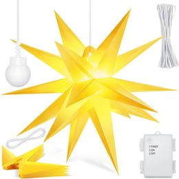 Kesser® Leuchtstern 3D, LED Weihnachtsstern mit Timer für innen und außen, Adventsstern Beleuchtet hängend Stern + Warmweiß Licht