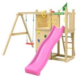 Spielturm Jungle Gym "Deck" Spieltürme pink (fuchsia) Kinder Spielanlage mit Schaukel und Rutsche Wasseranschluss