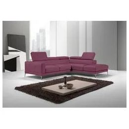 Ecksofa Egoitaliano "Claudie, Designsofa mit extrakomfortablem Sitzkomfort" Sofas Gr. B/H/T: 268cm x 97cm x 226cm, Leder NUVOLE, Recamiere rechts, mit Kopfteilverstellung, lila (violett) Inkl. Kopfteilverstellung, L-Form