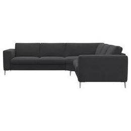 Ecksofa FLEXLUX "Fiore, gleichschenklig, super Sitzkomfort durch Kaltschaum im Sitz" Sofas Gr. B/H/T: 257cm x 85cm x 92cm, Lederoptik, Schenkel links, grau (shark grey) breite Armlehnen, Füße Alu