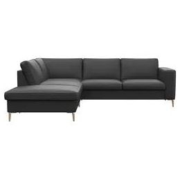 Ecksofa FLEXLUX "Fiore, L-Form" Sofas Gr. B/H/T: 241cm x 85cm x 225cm, Echtleder, Ottomane links, schwarz (deep black) breite Armlehnen, Füße AluEiche, BT 241225 cm, Kaltschaum im Sitz