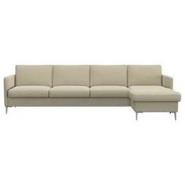 Ecksofa FLEXLUX "Fiore, L-Form, bequem und komfortabel durch hochwertigem Sitzaufbau" Sofas Gr. B/H/T: 280cm x 85cm x 159cm, Chenille, Chaiselongue rechts, beige (sandy beige) schmale Armlehnen, Kaltschaum, Füße Alu