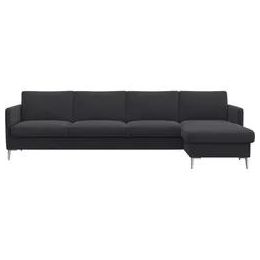 Ecksofa FLEXLUX "Fiore, L-Form, bequem und komfortabel durch hochwertigem Sitzaufbau" Sofas Gr. B/H/T: 280cm x 85cm x 159cm, Lederoptik, Chaiselongue rechts, schwarz (gorilla blac) schmale Armlehnen, Kaltschaum, Füße Alu