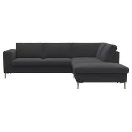 Ecksofa FLEXLUX "Fiore, L-Form" Sofas Gr. B/H/T: 241cm x 85cm x 225cm, Lederoptik, Ottomane rechts, grau (shark grey) breite Armlehnen, Füße AluEiche, BT 241225 cm, Kaltschaum im Sitz