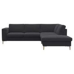 Ecksofa FLEXLUX "Fiore, L-Form" Sofas Gr. B/H/T: 241cm x 85cm x 225cm, Lederoptik, Ottomane rechts, schwarz (gorilla blac) breite Armlehnen, Füße AluEiche, BT 241225 cm, Kaltschaum im Sitz