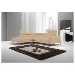 Ecksofa Egoitaliano "Claudie, Designsofa mit extrakomfortablem Sitzkomfort" Sofas Gr. B/H/T: 268cm x 97cm x 226cm, Leder BULL, Recamiere links, mit Kopfteilverstellung, beige (champagner) Inkl. Kopfteilverstellung, L-Form