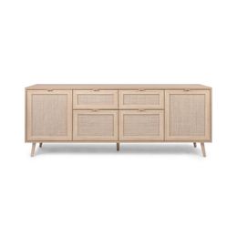 Finori Bali 51B Sideboard Holzwerkstoff Sonoma Eiche/Rafia Geflecht Optik