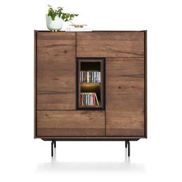 xooon Halmstad Highboard + LED 2 Türen,2 Schubladen Eiche/Metall 120x140 cm