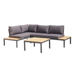 Möbilia Möbilia Sitzgruppe Ecksofa + Couchtisch Stahl/Polyholz Schwarz/Natur