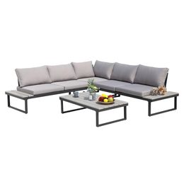 Möbilia Möbilia Sitzgruppe Ecksofa + Couchtisch Stahl/Polyholz Schwarz/Grau