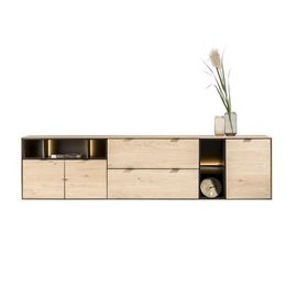 xooon Elements Sideboard 3 Türen, 5 Nischen + LED Eiche 240x60 cm