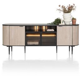 xooon Aramon Sideboard inkl. 2 Türen + 2 Glastüren mit LED Metall/HPL