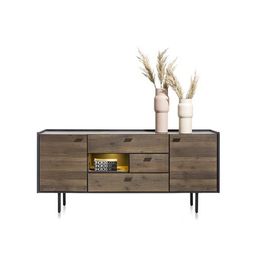 xooon Fresno Sideboard + LED 2 Türen,3 Schubladen Eiche/Metall