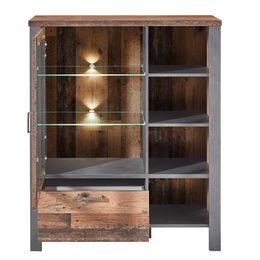 Innostyle Cardiff Highboard Used Style Optik Dark Holzwerkstoff/Glas inkl. LED Beleuchtung