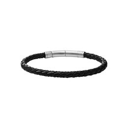 Lederarmband Fossil "JF00510797" Armbänder Gr. Leder-Edelstahl, grau (schwarz, edelstahlfarben) Damen