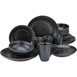 Kombiservice Creatable "Geschirr-Set Industrial", gold (schwarz, goldfarben), 16 tlg., Steinzeug, Geschirr-Sets, Service, schwarze, Goldrand, 16 Teile, für 4 Personen