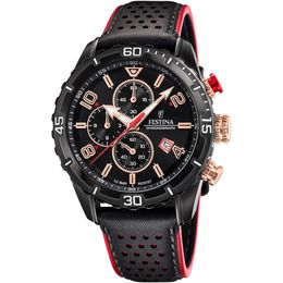 Chronograph Festina "F20519/4", schwarz (schwarz, rot), Armbanduhren, Herren, Armbanduhr, Quarzuhr, Herrenuhr, Stoppfunktion, Lederarmband