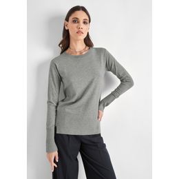 Rundhalspullover HECHTER PARIS Gr. 32/34 (XS), grau (grau melange) Damen Pullover mit Bündchen und Schlitzen am Rumpfabschluss