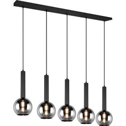 Pendelleuchte Trio LEUCHTEN "Clayton" Lampen Gr. H: 150,0cm, schwarz (schwarz matt) Hängelampe höhenverstellbar bis 150cm, Glas rauchfarbig, exkl 5xE27