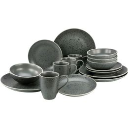 Kombiservice Creatable "Geschirr-Set Industrial Chic", grau (anthrazit), 16 tlg., Steinzeug, Geschirr-Sets, Service, seidenmatte Sprenkelglasur, 16 Teile, für 4 Personen