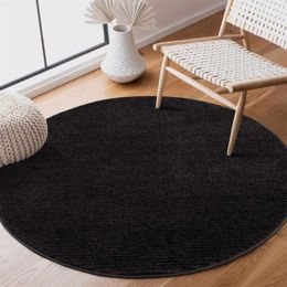 Teppich Carpet City "Friseé-Teppich FANCY900" Teppiche Gr. Ø 160 cm 1 St., 12 mm, schwarz Kurzflor, Einfarbig, 3D-Optik, Streifen Look