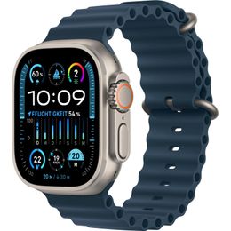 Smartwatch Apple "Watch Ultra 2 Titanium" Smartwatches Gr. 49mm, Cellular, One-Size, Ocean Band, grau (blau) Trail Loop