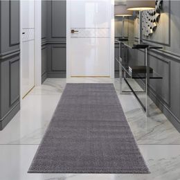 Teppich Carpet City "Friseé-Teppich FANCY805" Teppiche Gr. B: 80 cm 1 St., 12 mm, L: 300 cm, grau Kurzflor, Einfarbig, 3D-Optik, Zickzack Look