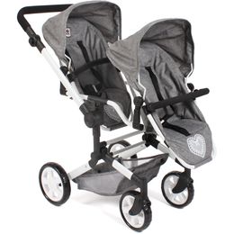 Bayer Chic 2000 Puppen-Zwillingsbuggy CHIC2000 "Linus Duo, Jeans Grey" Puppenwagen grau (jeans grau) Kinder mit zwei abnehmbaren, bis in Liegeposition verstellbaren Sportsitzen