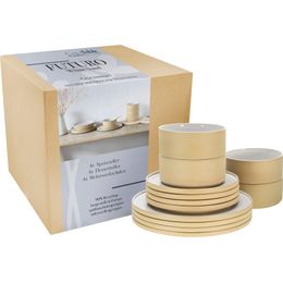 Tafelservice Creatable "Futuro" Geschirr-Sets Gr. 12 tlg., beige (sand, weiß) Service, je 4 Speiseteller 26 cm, Dessertteller 20 Schalen 14 cm