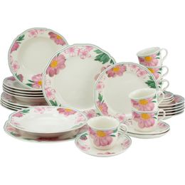 Kombiservice Creatable "Geschirr-Set Rose", bunt (natur, bunt), 30 tlg., Porzellan, Geschirr-Sets, Service, Premium-Porzellan, Made in Europe, 30 Teile, für 6 Personen