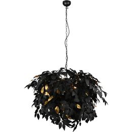 Kronleuchter Trio LEUCHTEN "Leavy" Lampen Gr. Ø 70cm H: 150cm, schwarz (schwarz gold) Hängelampe Blatt Design, Pendelleuchte exkl 4xE14 max 28W