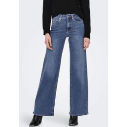 High-waist-Jeans Only "ONLMADISON BLUSH HW WIDE DNM CRO372 NOOS", Damen, Gr. L (40), Länge 32, blau (medium blau denim), Denim/Jeans, Obermaterial: 92% Baumwolle, 6% Elastomultiester, 2% Elasthan, modisch, Jeans